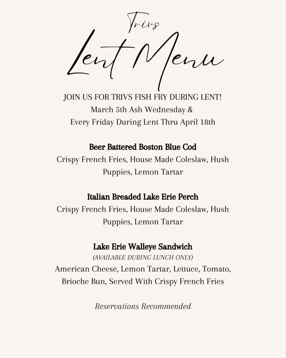 Lent Menu - Trivs Restaurant & Lounge | Steakhouse Strongsville